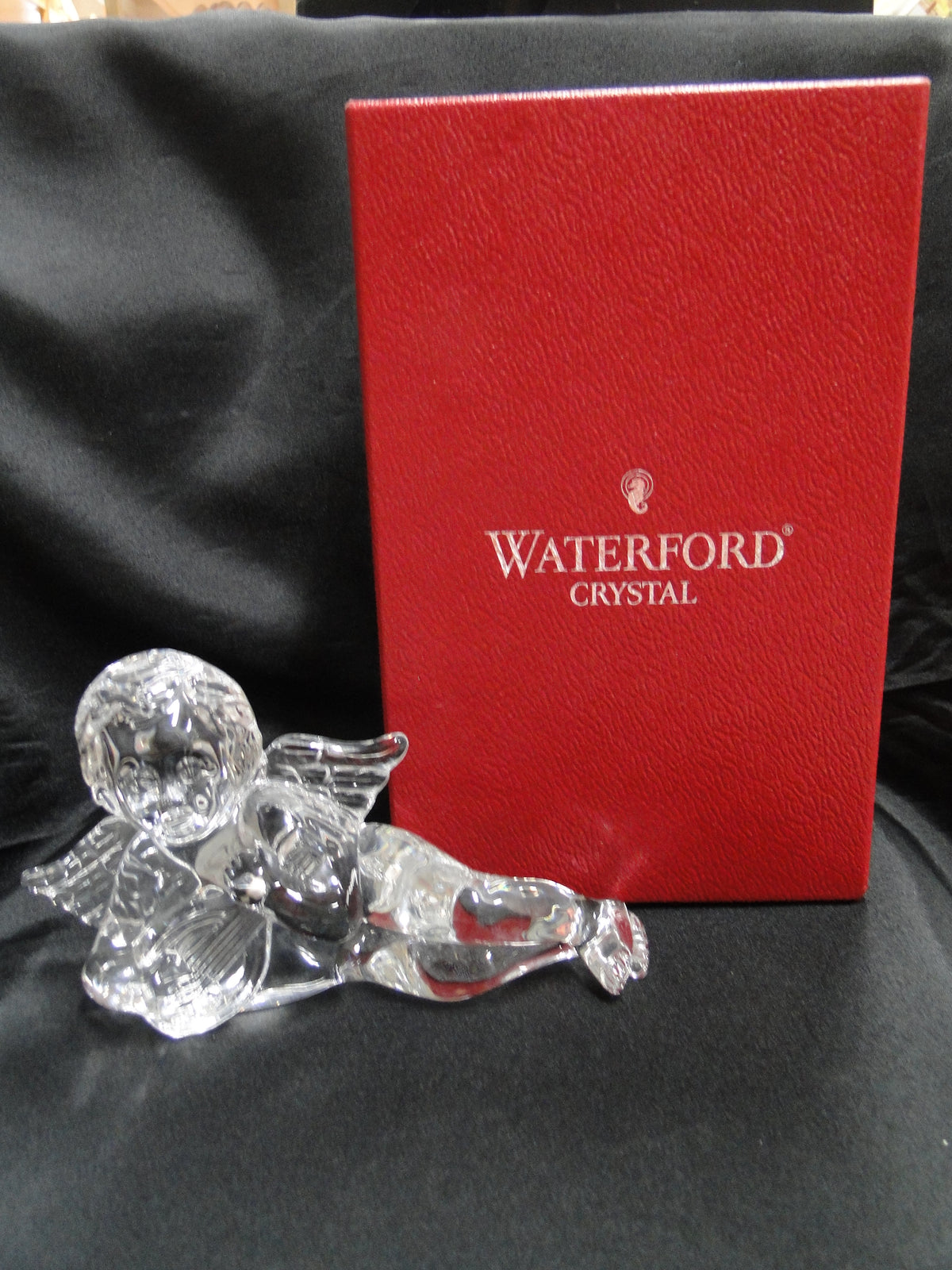 Waterford Crystal Figurine: Cherub / Angel w/ Lute, 6 1/2", Sticker, B ...