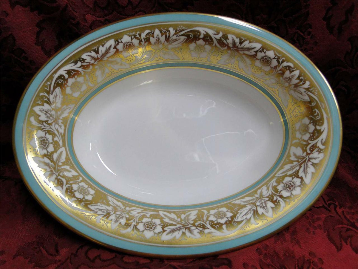 Minton Hanover, Leaves & Flowers on Gold, Turquoise: Oval Serving Bowl ...